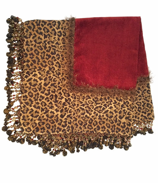 Red Chenille and Leopard Print Table Square with Beads – Reilly-Chance ...