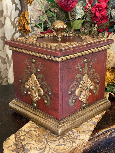 Old World Style Decorative Box with Lid in Antique Red Finish – Reilly ...