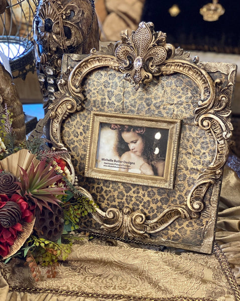 Michelle Butler Heirloom Tabletop Frame with Leopard Print and Fleur d ...